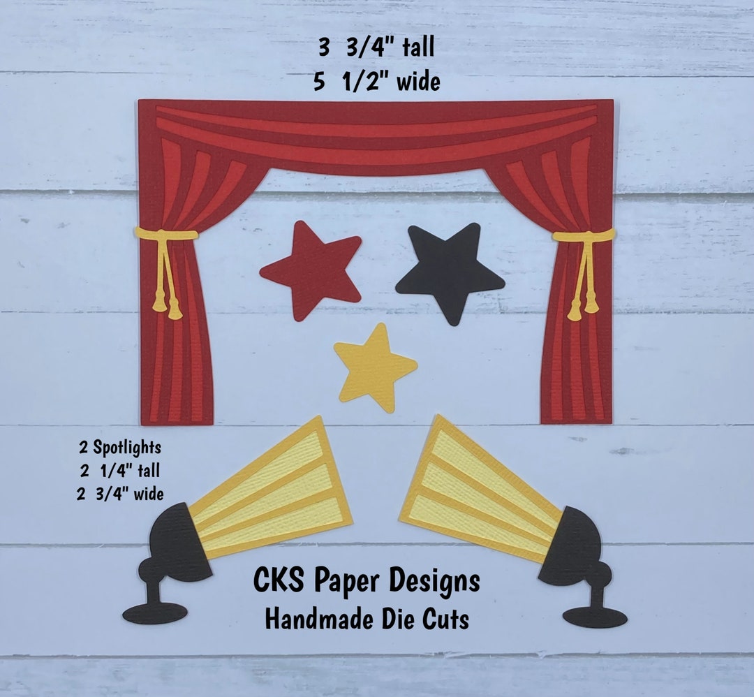 Handmade Paper Die Cut STAGE CURTAIN & LIGHTS Paper Piecing Scrapbook ...