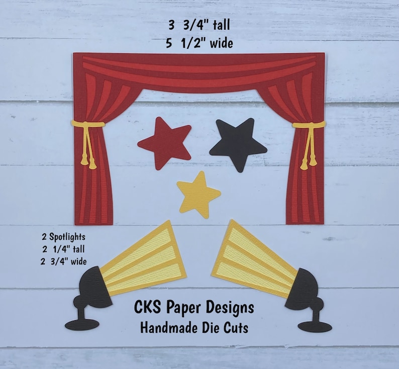Handmade Paper Die Cut STAGE CURTAIN & LIGHTS Paper Piecing Scrapbook ...