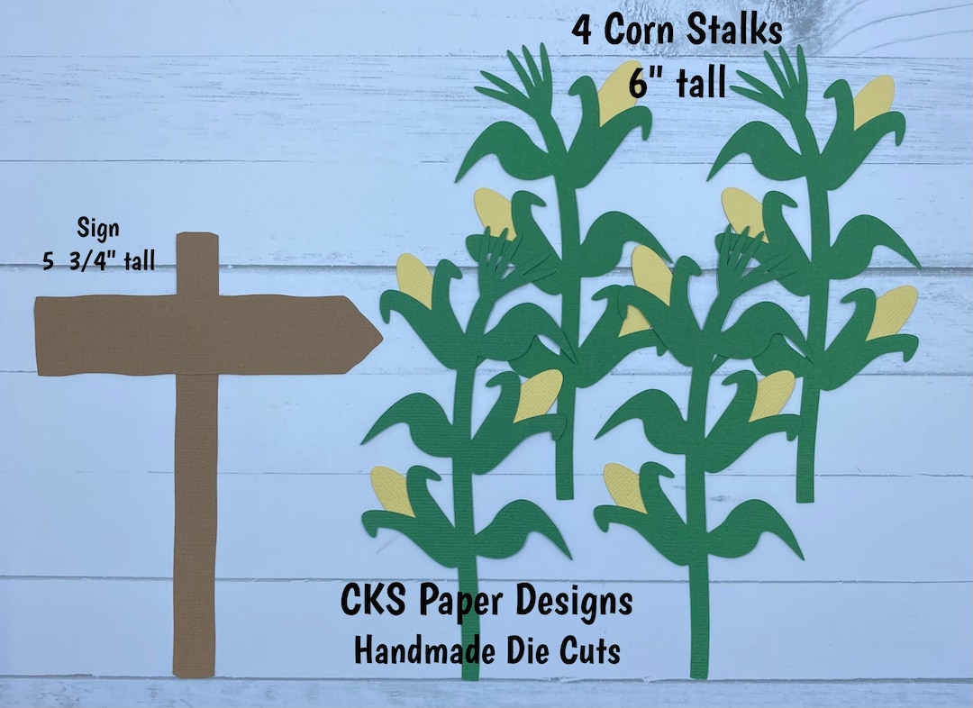 Handmade Paper Die Cut CORN STALKS & Sign Paper Piecing Scrapbook ...