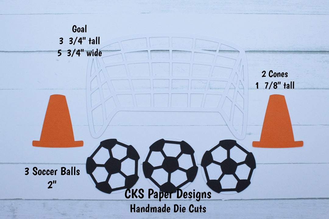 Handmade Paper Die Cut SOCCER GOAL & 3 SOCCER Balls Scrapbook Page ...