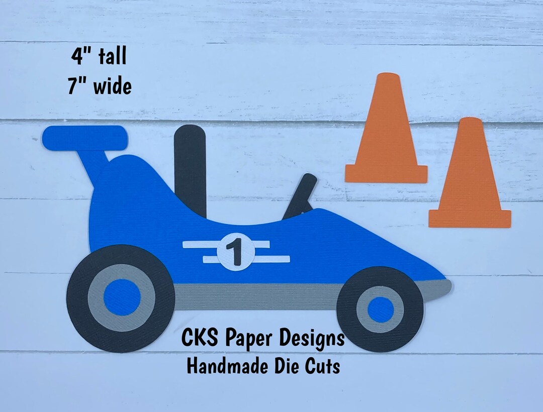 Handmade Paper Die Cut GO KART Red or Blue Go Cart Paper Piecing ...
