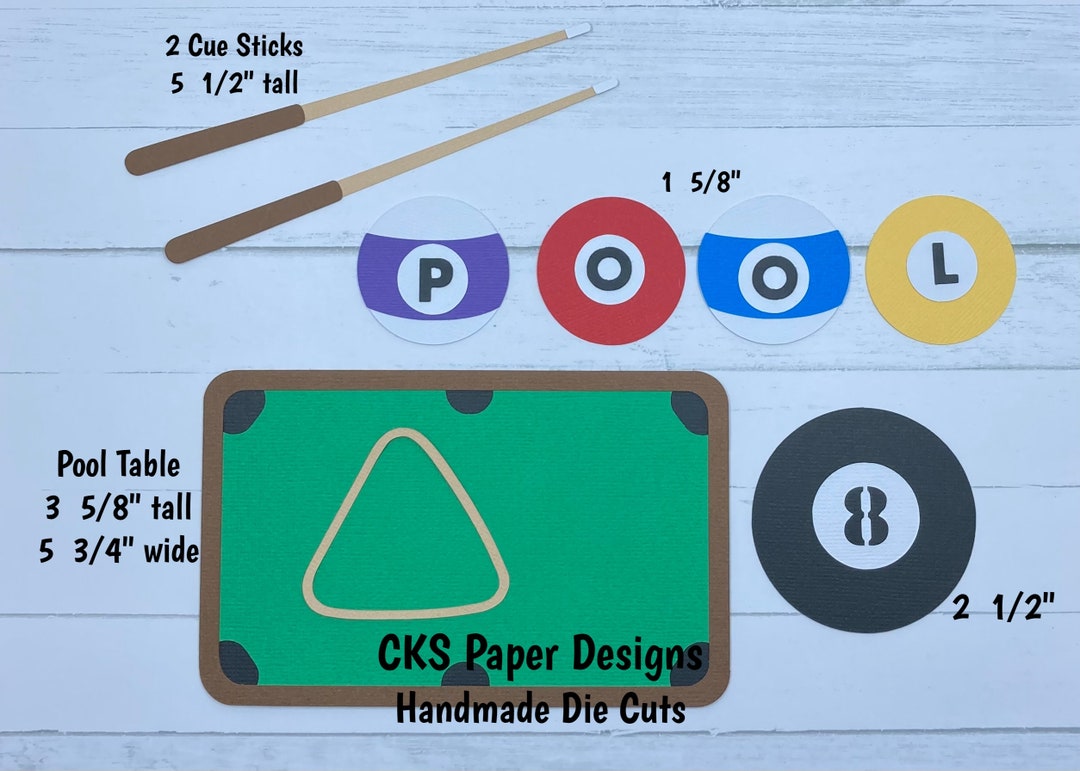 Handmade Paper Die Cut POOL TABLE SET Billiards Paper Piecing Scrapbook ...