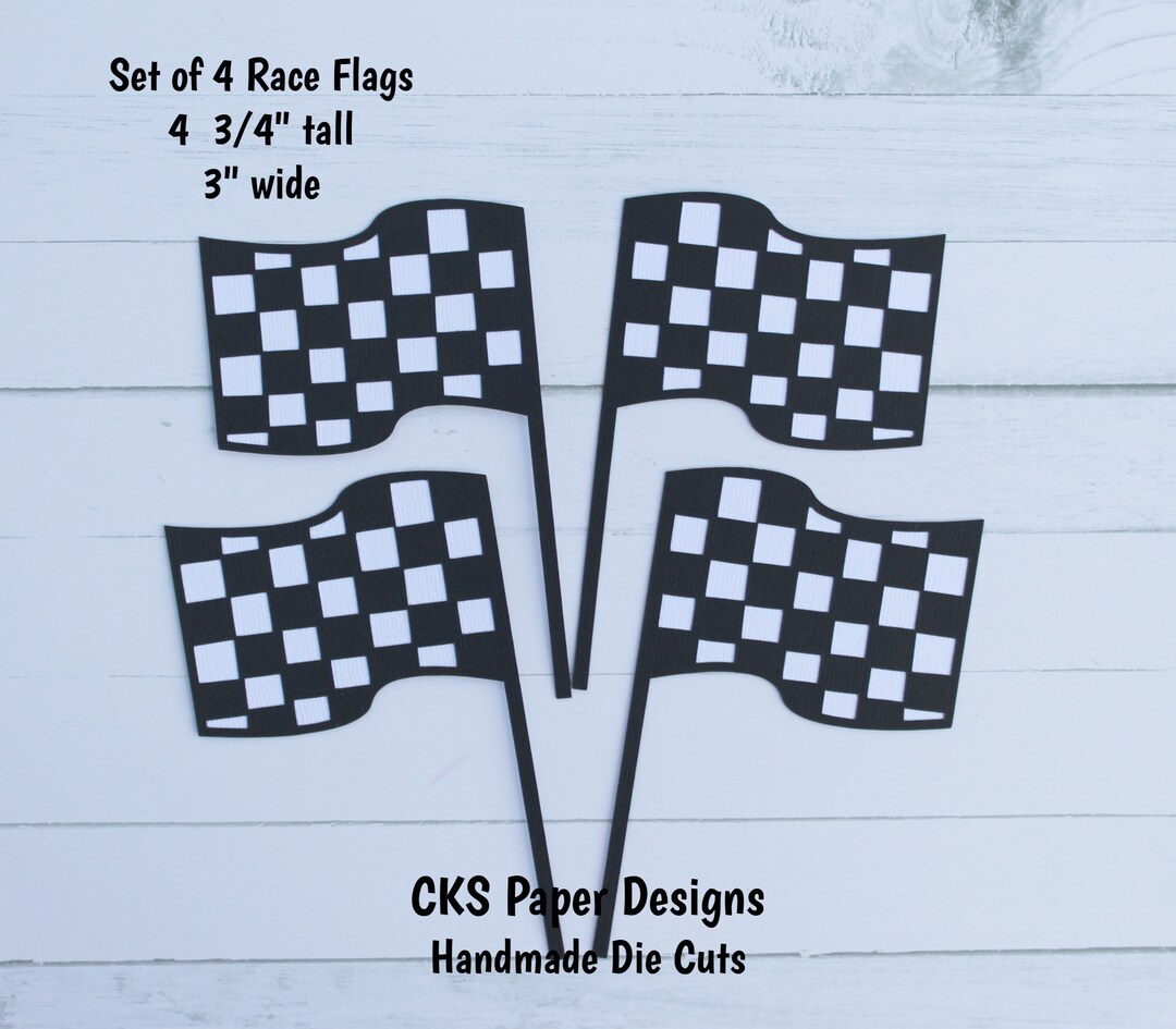 Handmade Paper Die Cut RACING FLAGS Set of 4 Single Flags Scrapbook ...