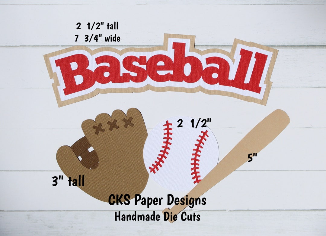 Handmade Paper Die Cut BASEBALL TITLE Glove Bat & Ball Scrapbook Page ...