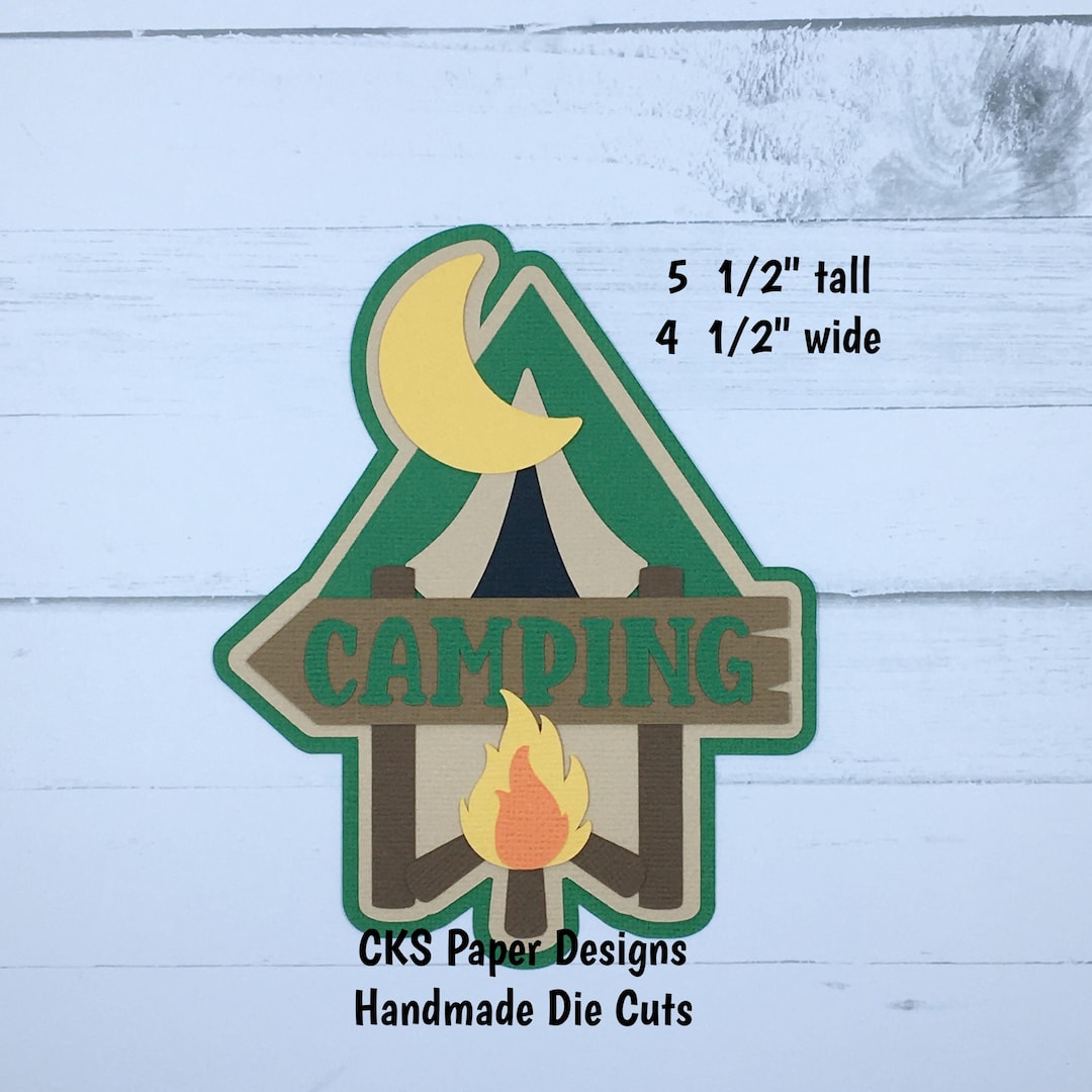 Handmade Paper Die Cut CAMPING Title (style 2) Paper Piecing Scrapbook ...