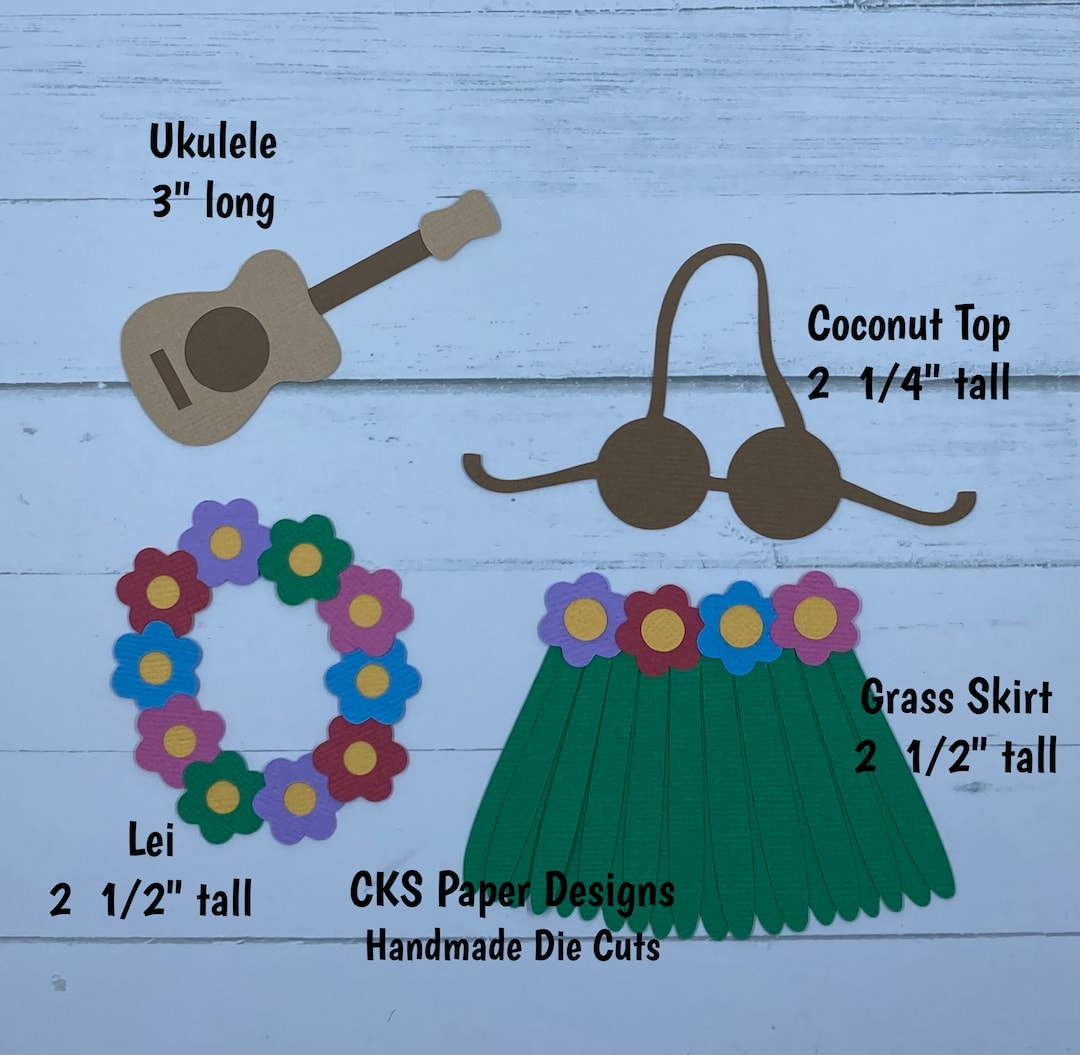 Handmade Paper Die Cut HULA SET Grass Skirt-lei-ukulele Scrapbook Page ...
