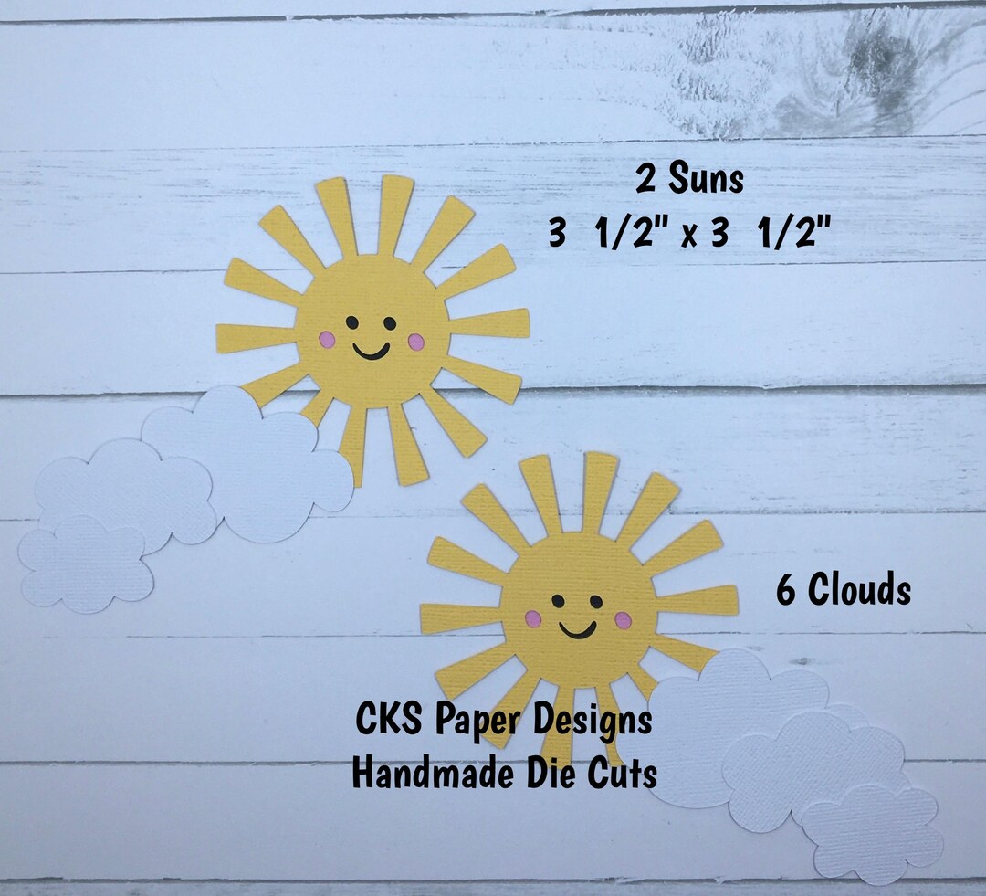 Handmade Paper Die Cut SMILING SUN & CLOUDS Set of 2 Paper Piecing ...