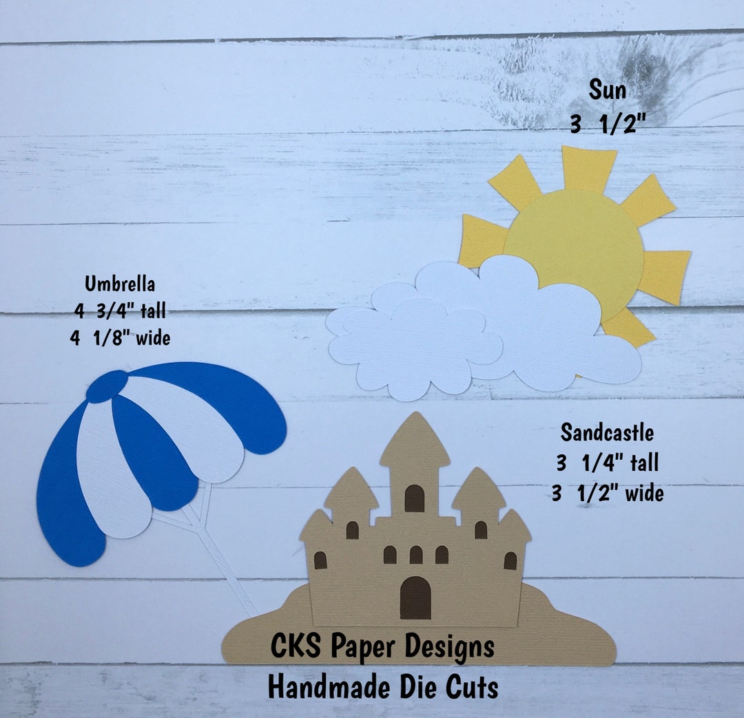 Handmade Paper Die Cut SANDCASTLE & BEACH UMBRELLA Scrapbook Page ...