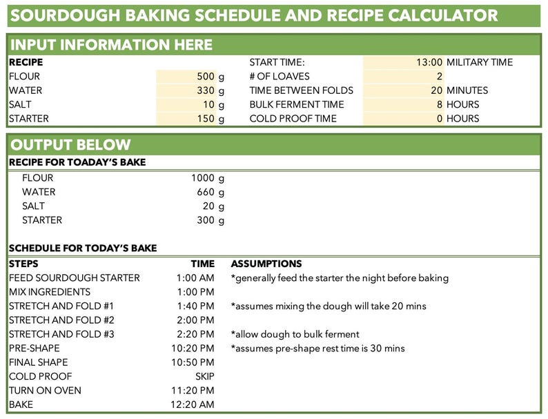Sourdough Baking Recipe and Schedule Calculator - Etsy