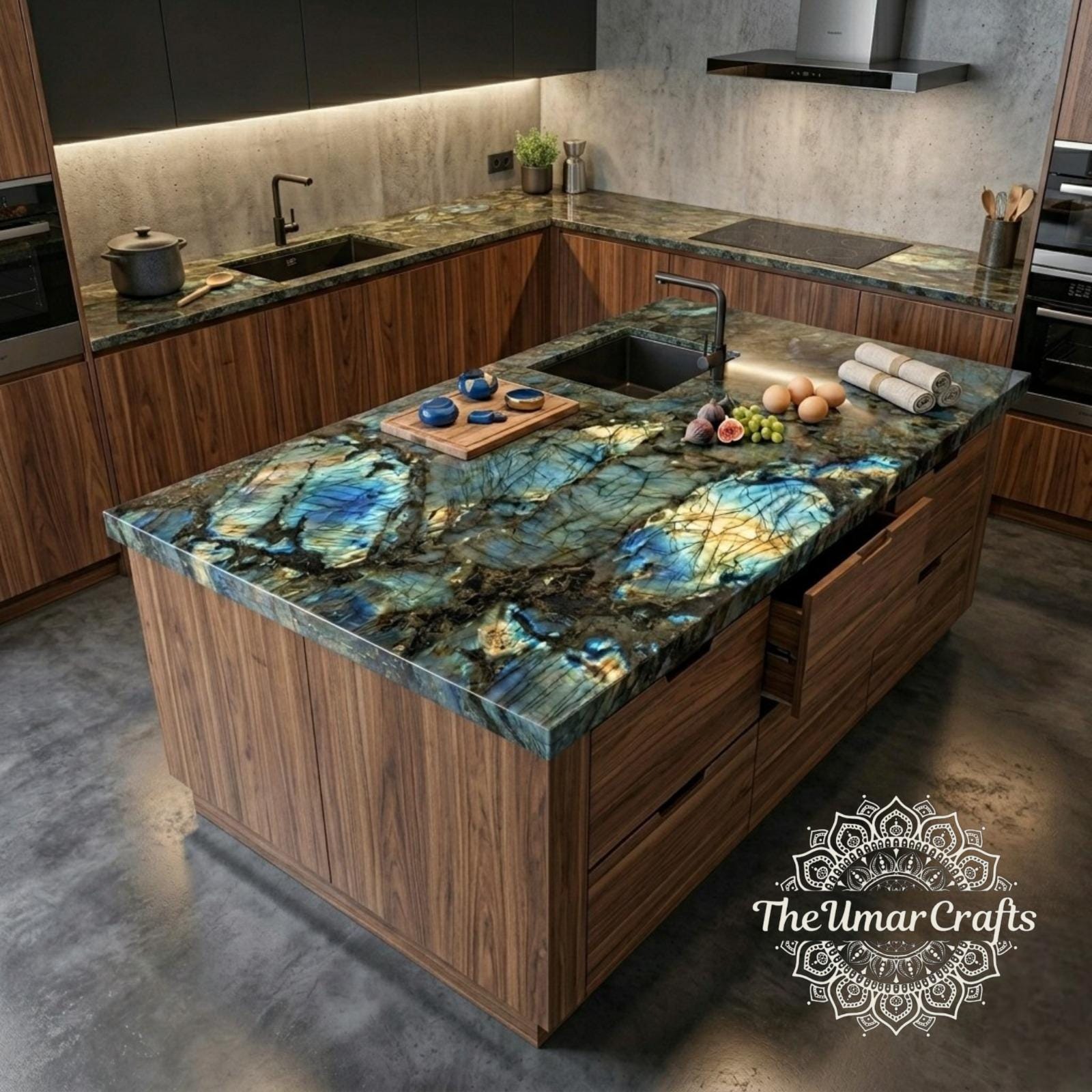 Labradorite Kitchen Island Countertop, Luxury Stone Kitchen Counter - Etsy