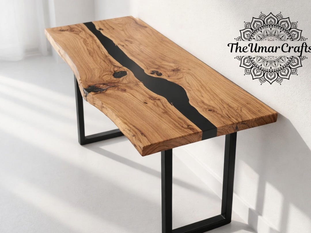 Handcrafted Live Edge River Console Table, Black Epoxy Resin Inlay - Etsy