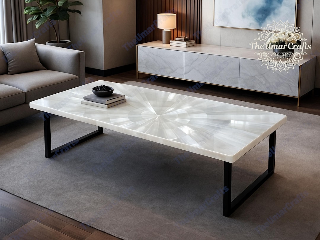 Rectangular Selenite Coffee Table, White Crystal Stone Center Table ...