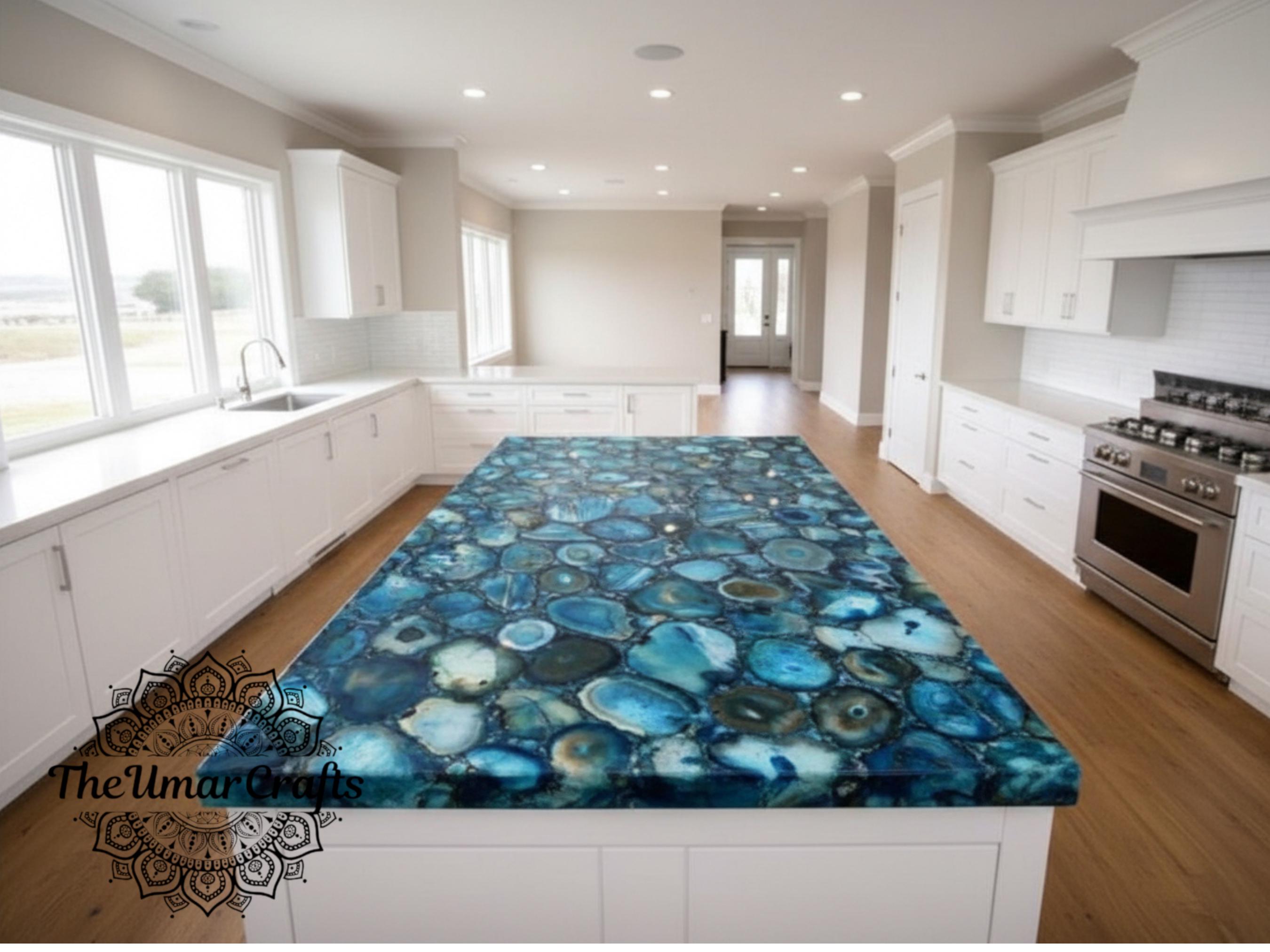 Blue Agate Kitchen Island Countertop - Made to Order Natural Semi ...