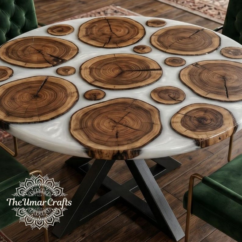 Round Walnut Wood Slice Epoxy Dining Table, Modern Live Edge Coffee ...