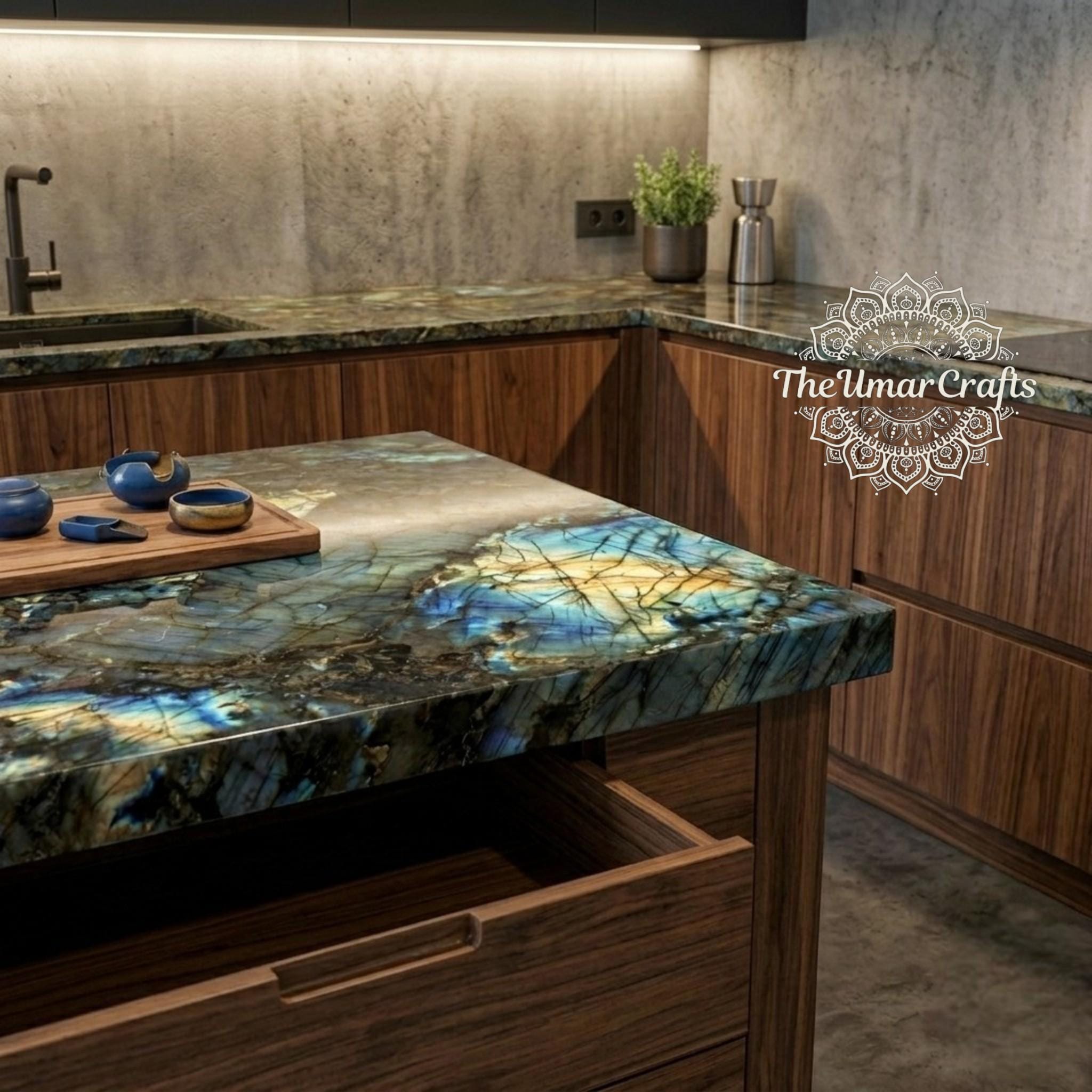 Labradorite Kitchen Island Countertop, Luxury Stone Kitchen Counter - Etsy