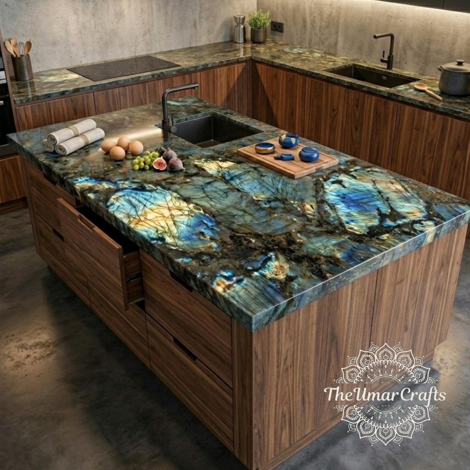 Labradorite Kitchen Island Countertop, Luxury Stone Kitchen Counter - Etsy