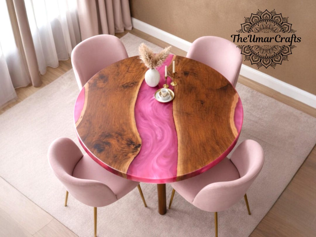 Custom Round Epoxy Dining Table - Pink Resin River Table - Etsy