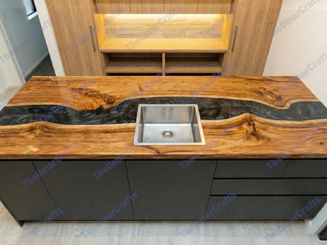 Black Resin River Kitchen Island Top - Etsy