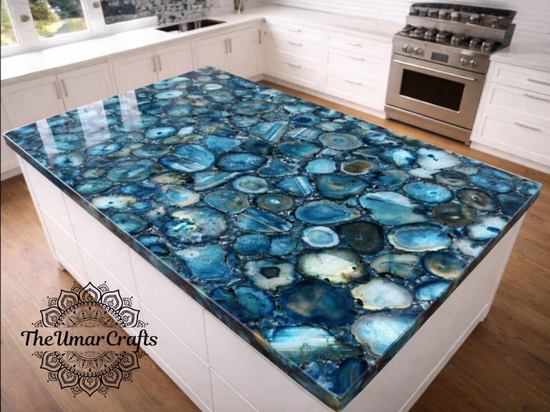 Blue Agate Kitchen Island Countertop - Made to Order Natural Semi ...