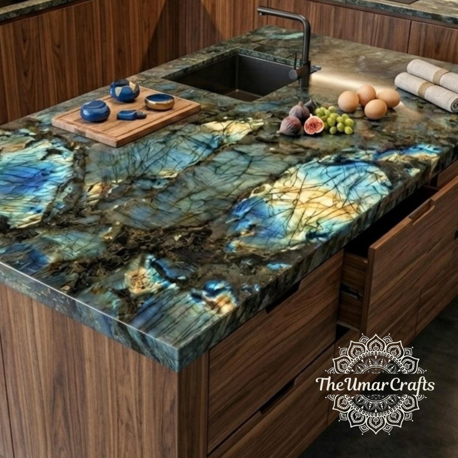 Labradorite Kitchen Island Countertop, Luxury Stone Kitchen Counter - Etsy