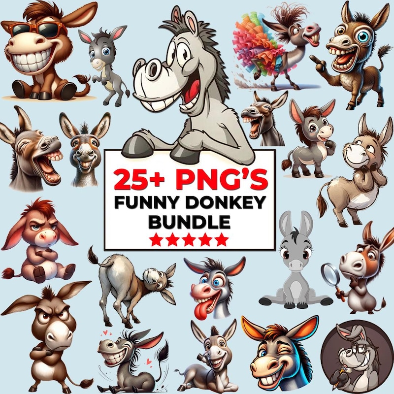 Quirky Donkey Clipart - Etsy
