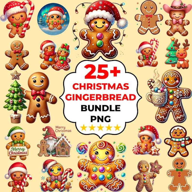 Christmas Gingerbread Clipart Bundle, Festive Cookie Graphics, Kids ...