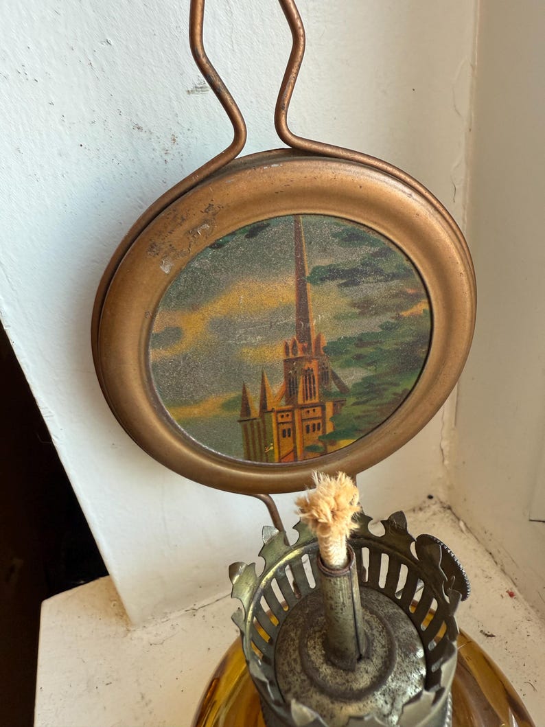 Vintage Japanese Amber Glass Oil Lamp With Cathedral Reflector - Etsy