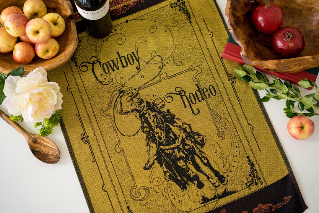 Cowboy Rodeo Kitchen Towel - Rustic Western Decor, Jacquard Woven - Etsy