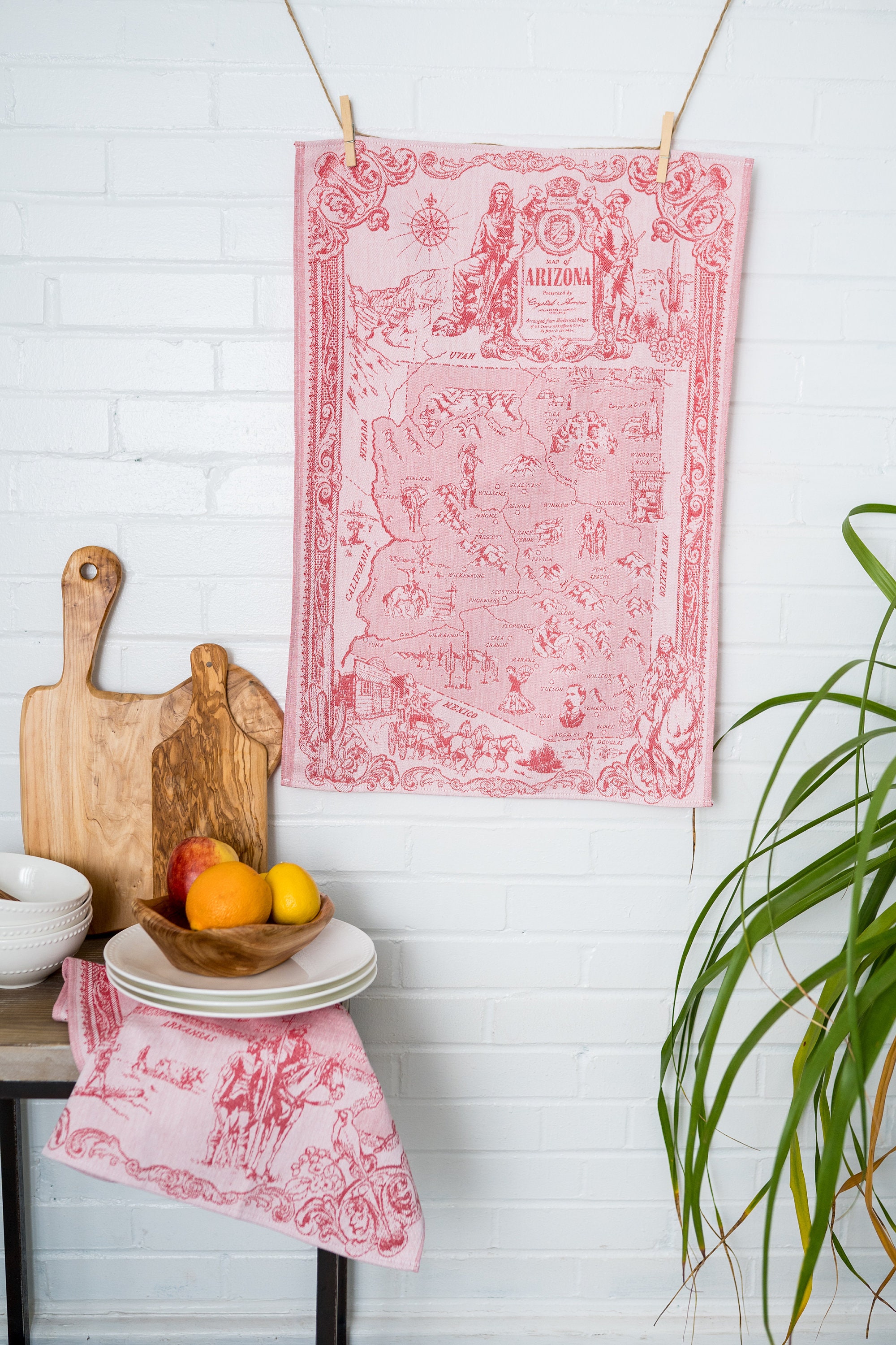 Arizona State Map Jacquard Woven Tea Towel Pictorial AZ Map Cochise ...