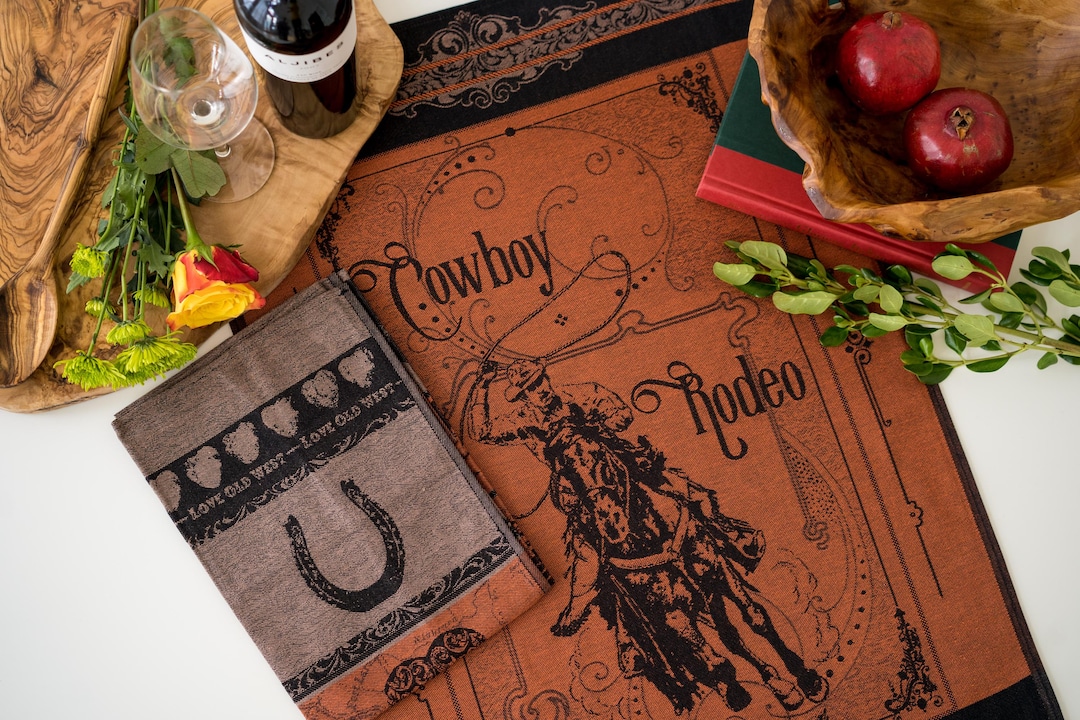 Cowboy Rodeo Old West Jacquard Tea Towel Set of 2 | Luxury Kitchen ...
