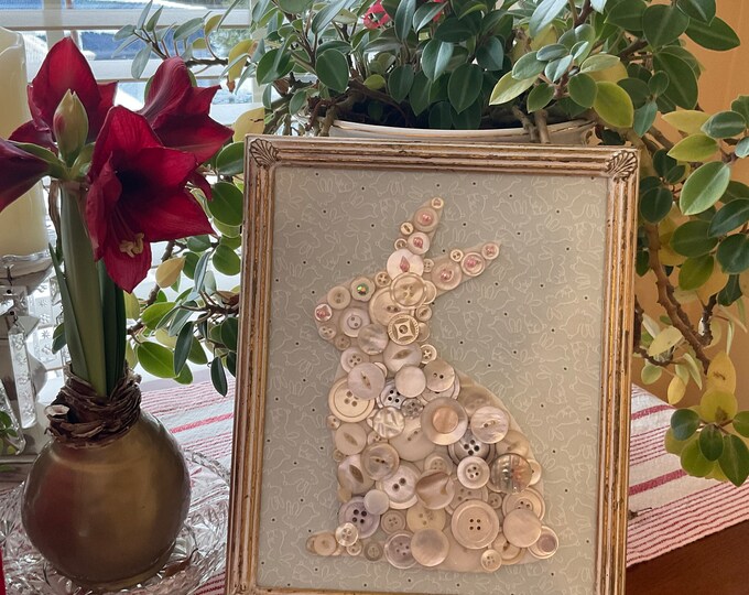 Handmade Bunny Vintage Button Art,easter Spring Decor, Baby Bunny ...