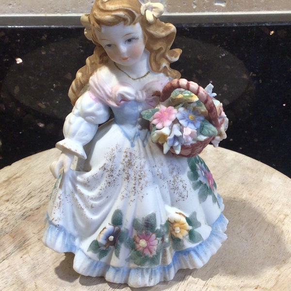 Porcelain Girl With Flower Basket Figurine - Etsy