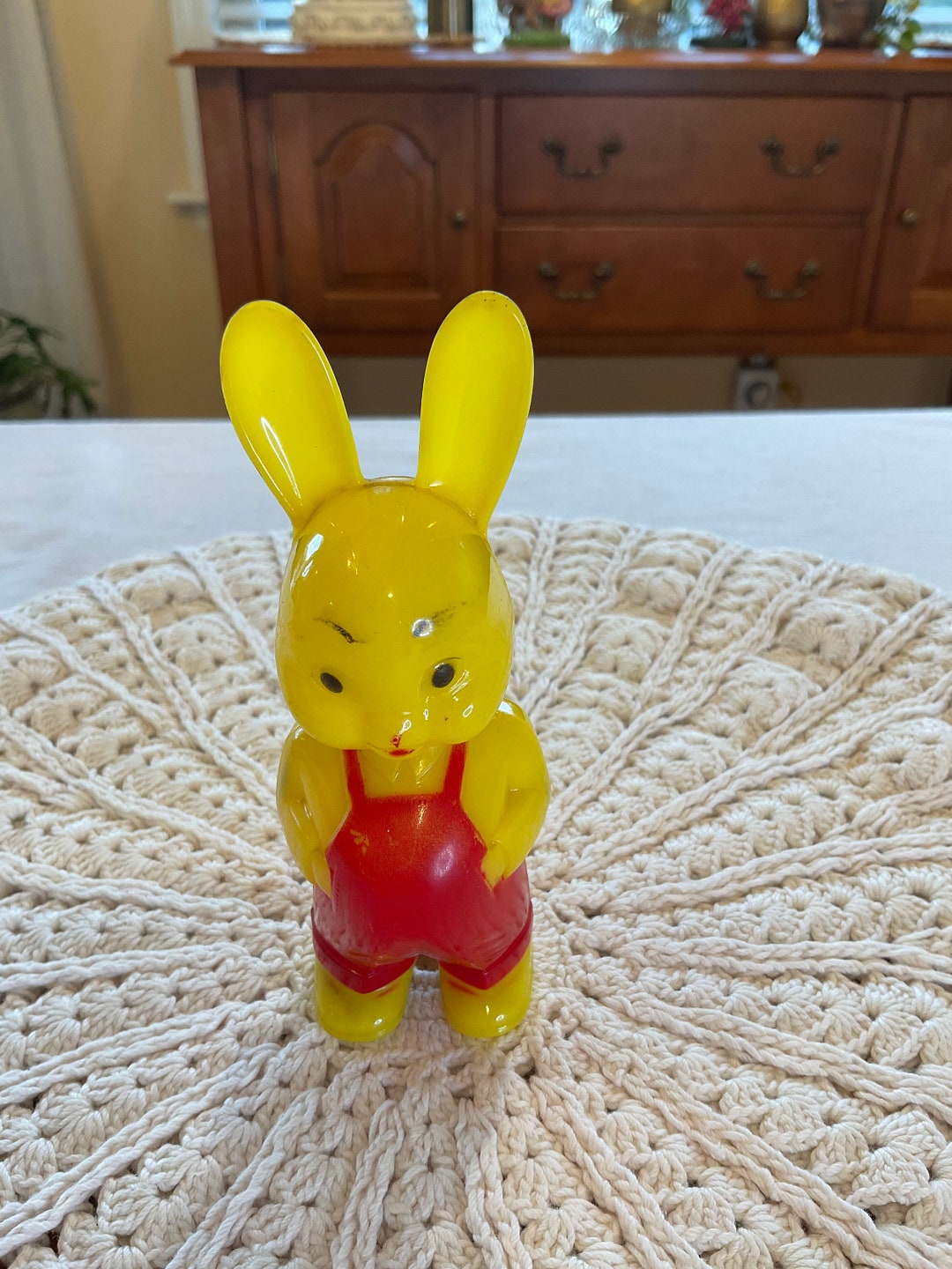 Vintage Knickerbocker 1950’s Yellow Red Plastic Bunny Rabbit, Vintage ...