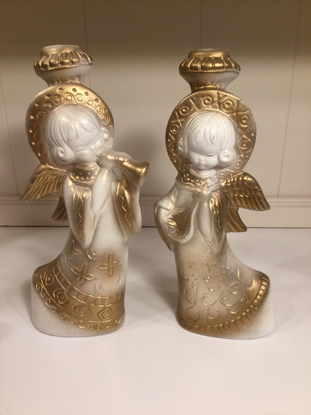 Vintage Angel Chalkware Candle Holders, Collecting Angel Figurines ...