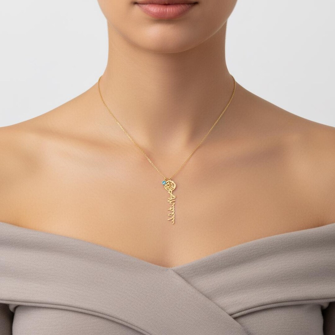 14K Gold Arabic Calligraphy Rose Necklace – Personalized Name Pendant ...