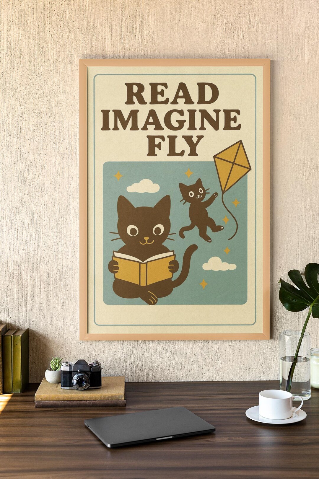 Retro Cat Reading Poster | Vintage Reading Art | Kids Room, Classroom ...