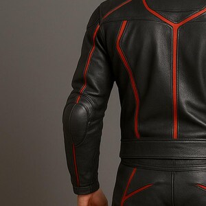 Men’s Black Leather Motorcycle Suit – Red Piping, Racing Biker Outfit ...