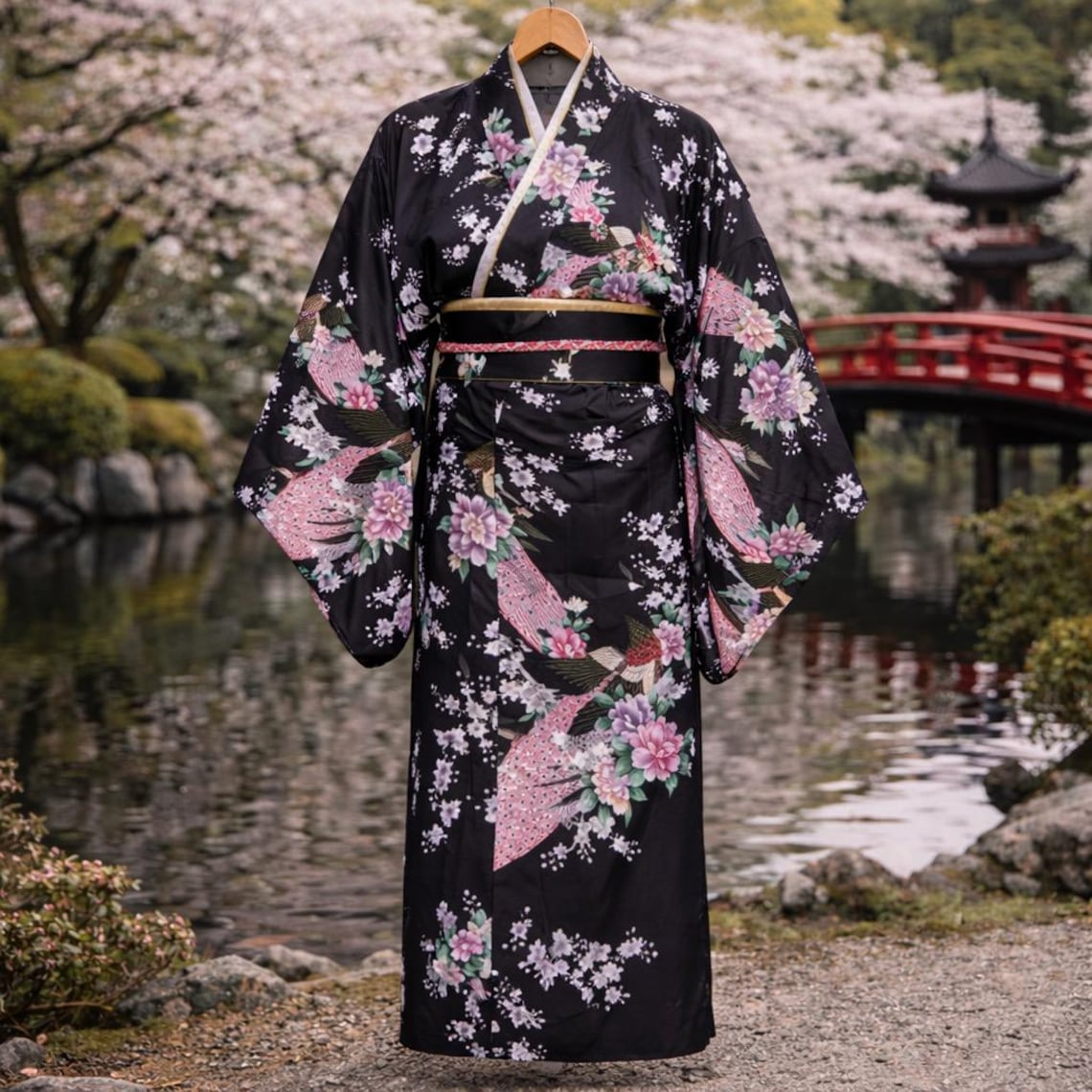 Elegant Japanese Kimono Robe for Women – Floral Polyester Yukata Style ...