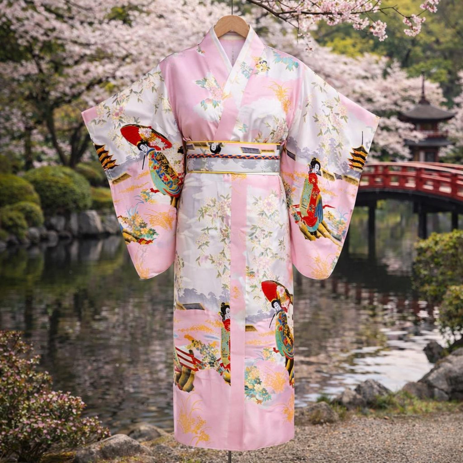 Elegant Japanese Kimono Robe for Women – Floral Polyester Yukata Style ...