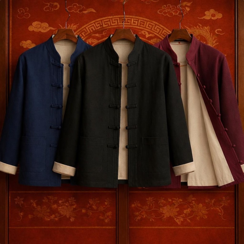 Men’s Linen Tang Jacket – Mandarin Collar Frog Button Zen Coat - Etsy