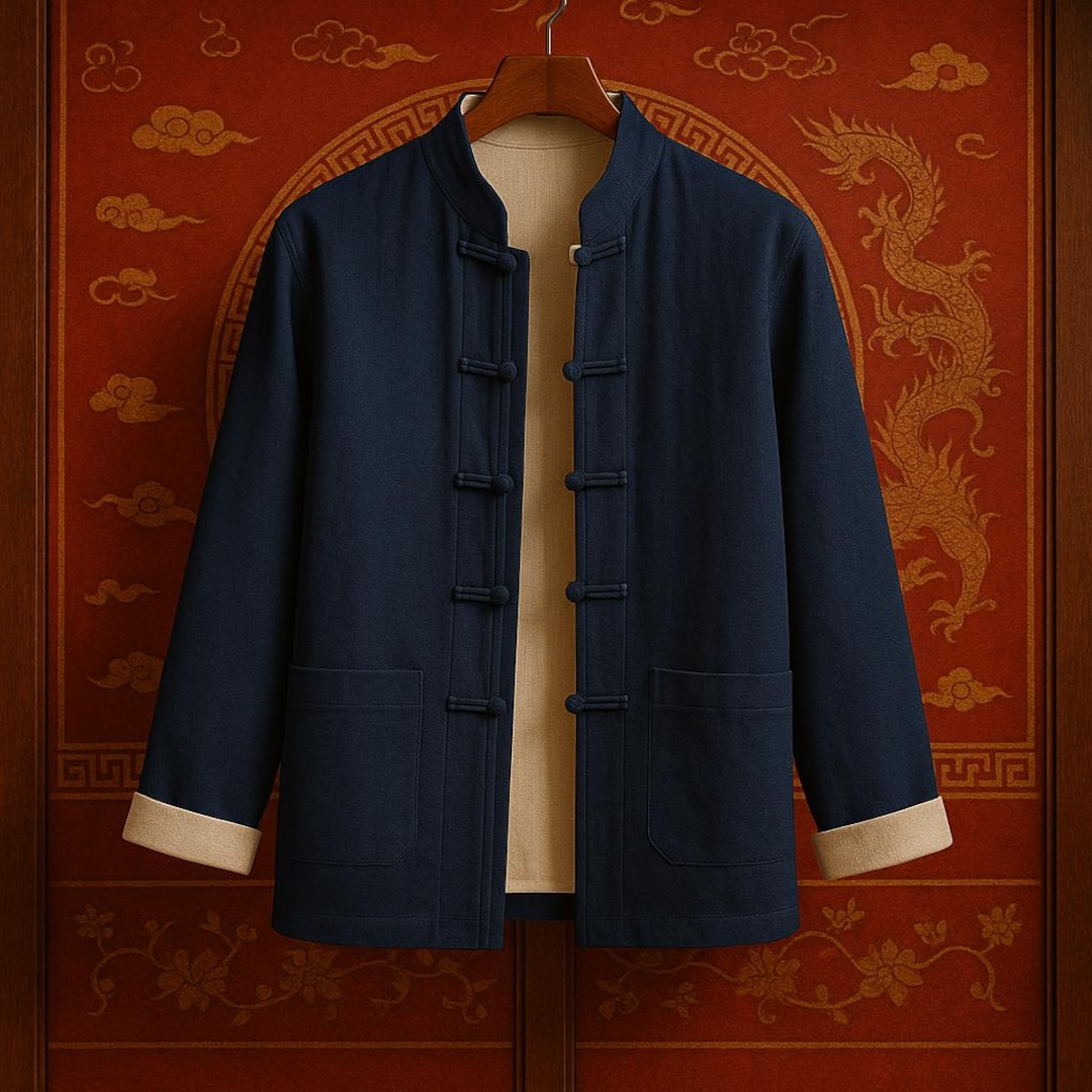 Men’s Linen Tang Jacket – Mandarin Collar Frog Button Zen Coat - Etsy