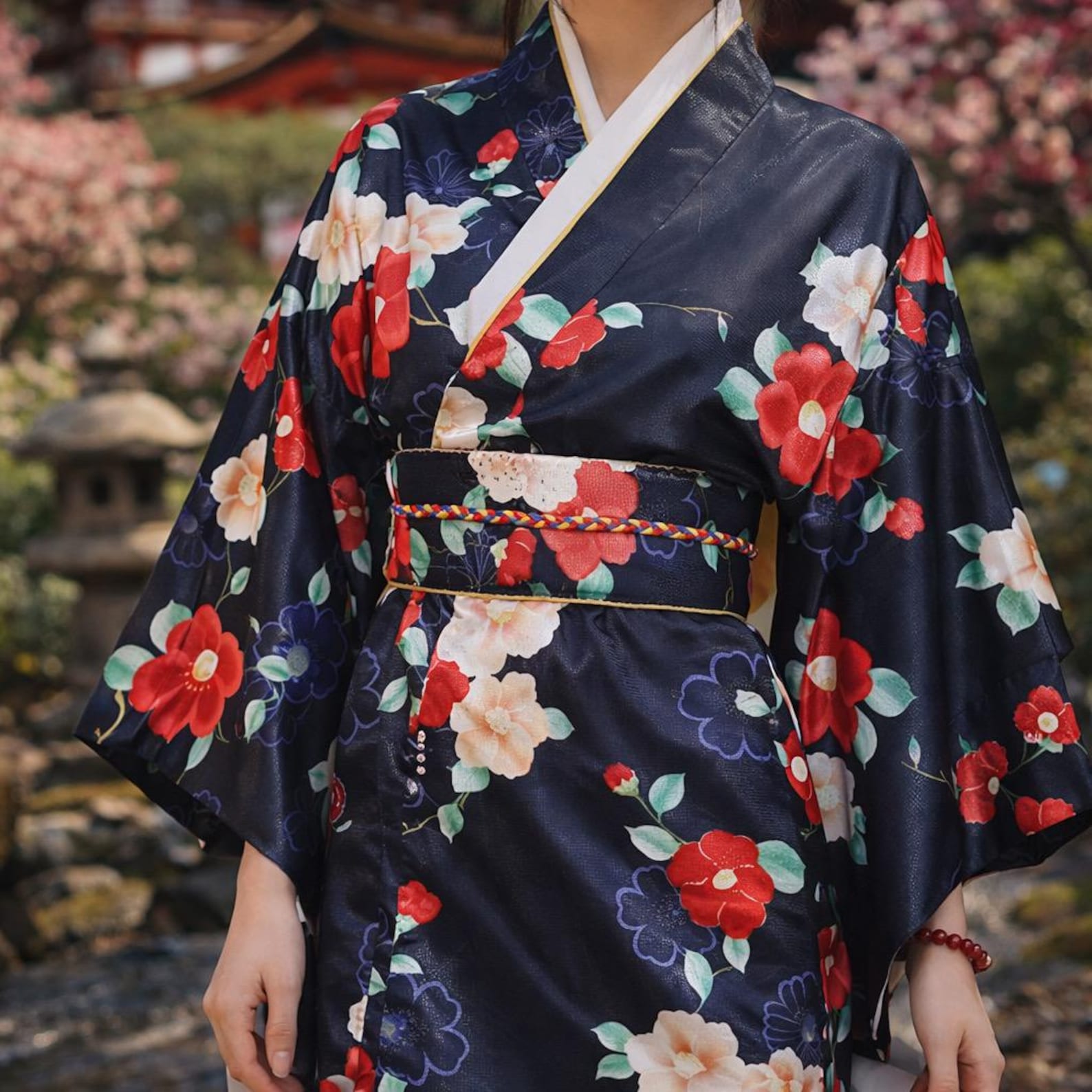 Elegant Japanese Kimono Robe for Women – Floral Polyester Yukata Style ...