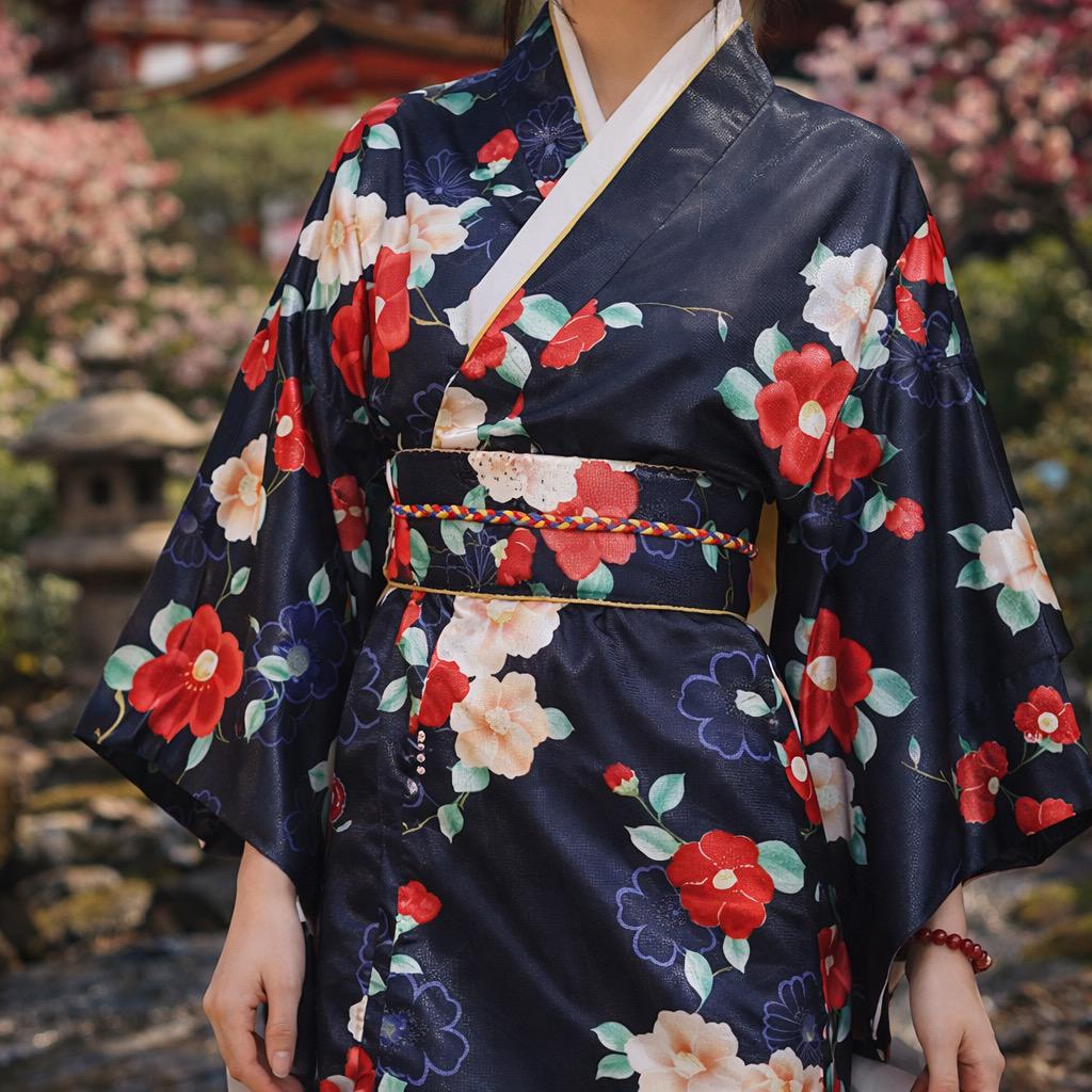 Elegant Japanese Kimono Robe for Women – Floral Polyester Yukata Style ...