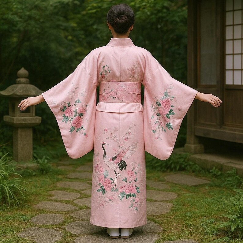 Elegant Japanese Kimono Robe for Women – Floral Polyester Yukata Style ...
