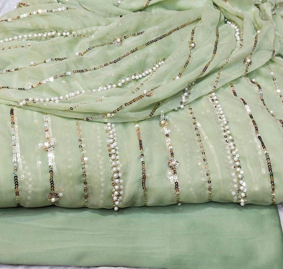 Embroidered Chiffon Moti Dress Handwork Shirt & Dupatta 3-piece ...