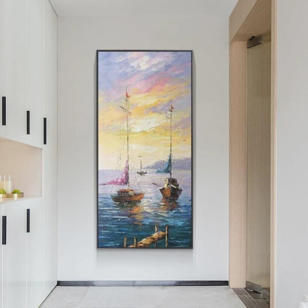 Sailboat Sea View Hand Painted Decorative Painting Corridor Corridor ...