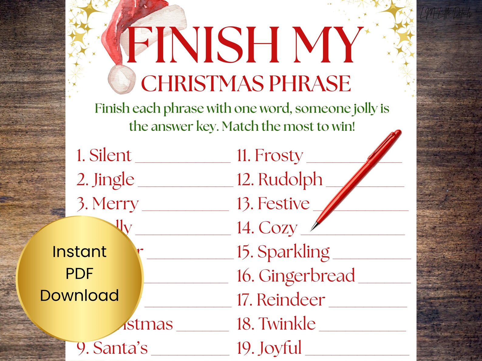 Christmas Finish My Phrase Game | Family Party Printable | Holiday ...