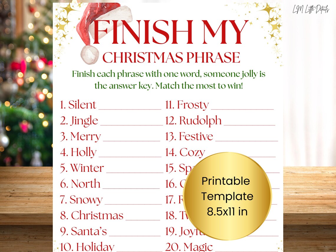 Christmas Finish My Phrase Game | Family Party Printable | Holiday ...