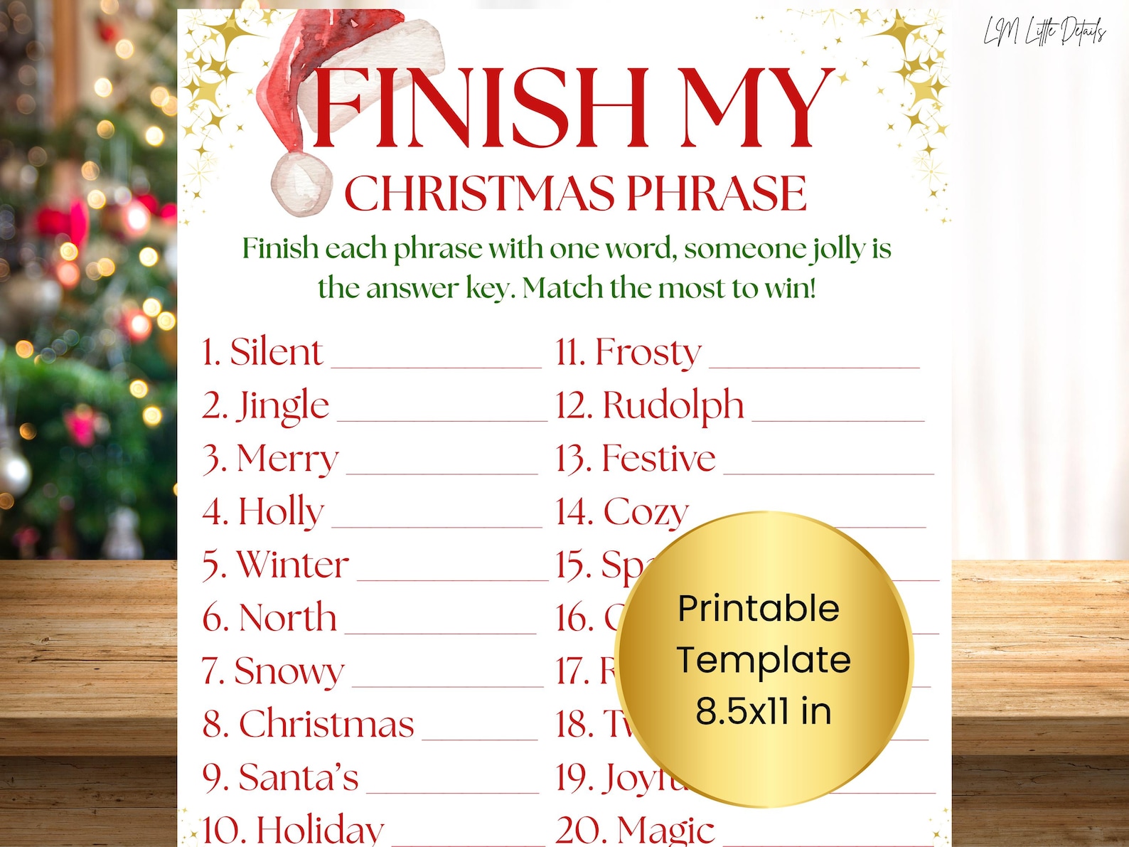 Christmas Finish My Phrase Game | Family Party Printable | Holiday ...