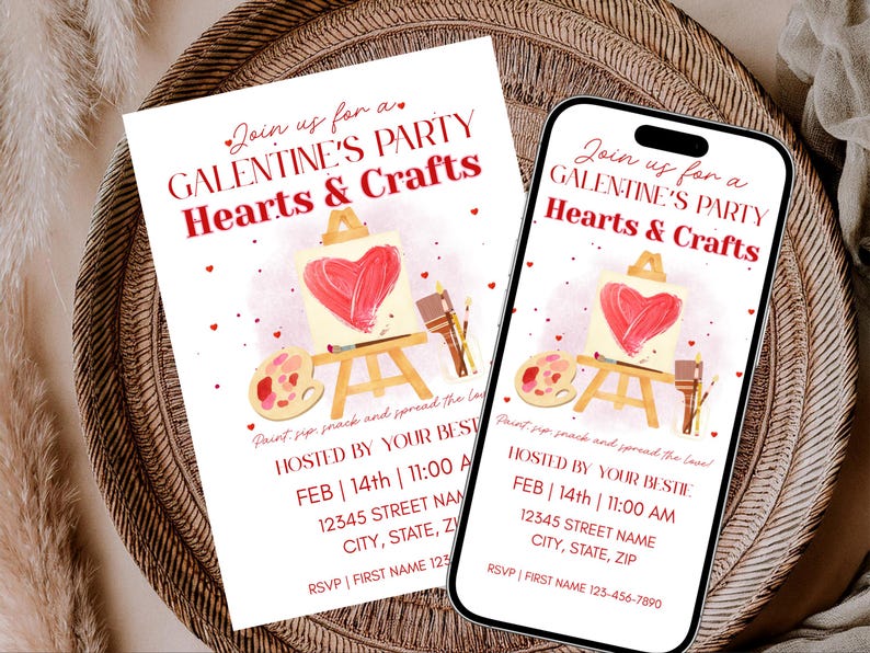 Galentine's Paint & Sip Invitation | Paint Party Invite Canva Template ...